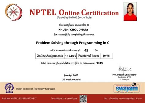 Khushi Choudhary On Linkedin Nptel Iitkharagpur Cprogramming Certification Continuouslearning