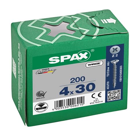Spax Flat Countersunk Pozi Screw 4x30mm 200 Pack Homefix Diy