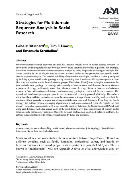 Pdf Strategies For Multidomain Sequence Analysis In Social Research