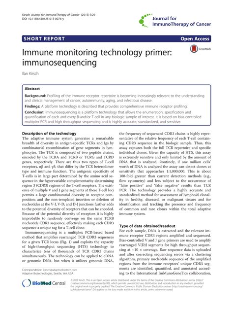 Pdf Immune Monitoring Technology Primer Immunosequencing