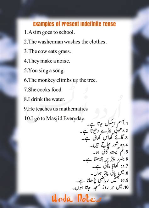 Ten Examples Of Present Indefinite Tense In Urdu Urdu Notes