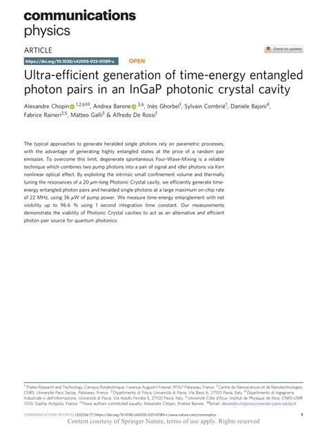 Pdf Ultra Efficient Generation Of Time Energy Entangled Photon Pairs In An Ingap Photonic