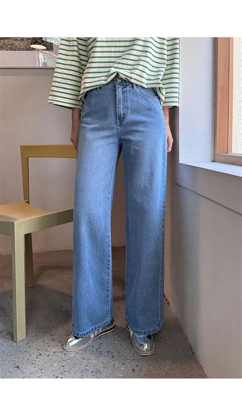 사선절개 와이드 데님팬츠