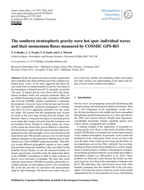 Pdf The Southern Stratospheric Gravity Wave Hot Spot Individual Waves And Their Momentum