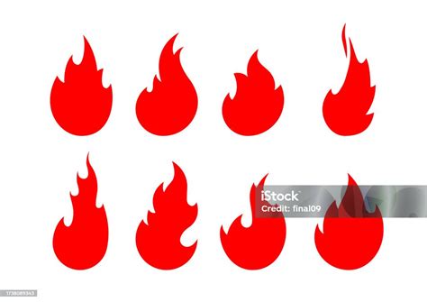 Set Ikon Api Warna Merah Siluet Api Simbol Atau Lambang Ilustrasi Stok