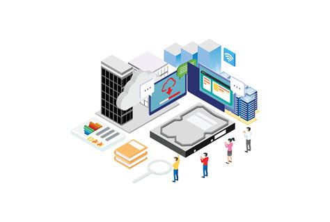 Modern Isometric Smart Cloud Database Processing Technology Illustration In White Isolated