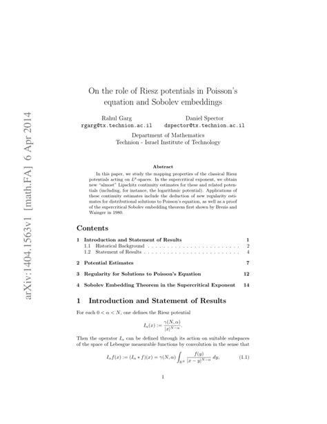 Pdf On The Role Of Riesz Potentials In Poissons Equation And Sobolev