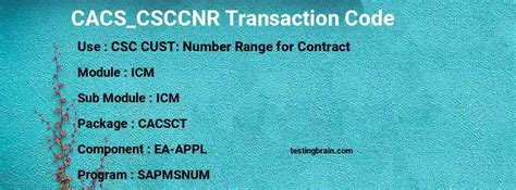 Cacs Csccnr Sap Tcode For Csc Cust Number Range For Contract