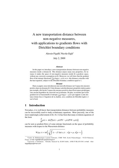 Pdf A New Transportation Distance Between Non Negative Measures With Applications To
