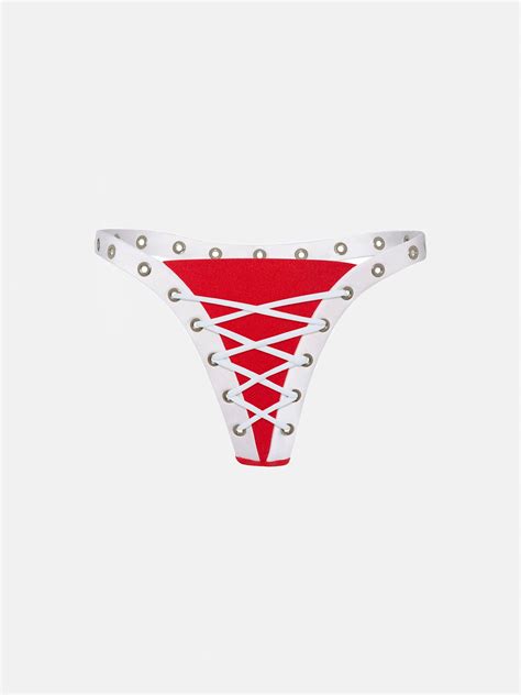 Olivia Lace Up Thong Bikini Bottoms Red Poster Girl