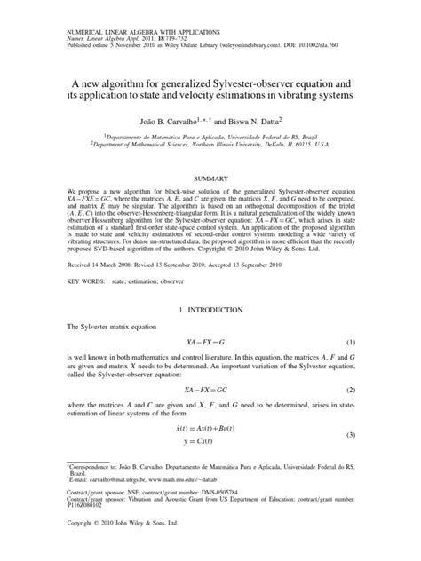 [numerical Linear Algebra With Applications 2010 Nov 04 Vol 18 Iss 4] João B Carvalho Biswa