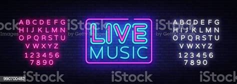 라이브 음악 네온 사인 벡터 라이브 음악 디자인 서식 파일 네온 사인 라이트 배너 네온 간판 야간 밝은 광고 가벼운 비문 벡터 일러스트입니다 편집 텍스트 네온 사인 Live