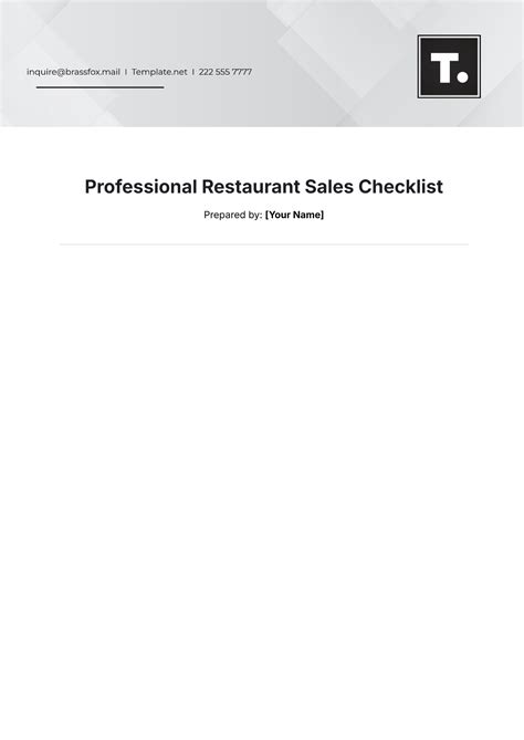 Free Professional Restaurant Sales Checklist Template To Edit Online