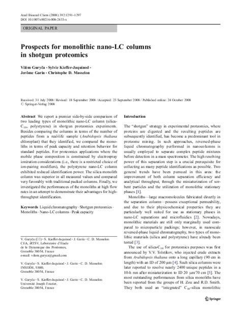 Pdf Prospects For Monolithic Nano Lc Columns In Shotgun Proteomics