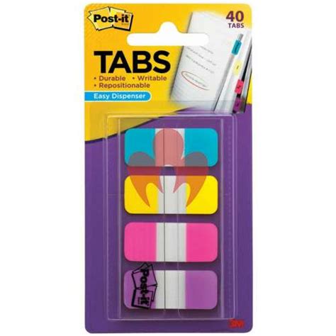 Post It Tabs Aqua Yellow Pink Purple 15 X 38mm 40 Pack