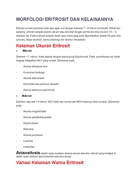 morfologi eritrosit dan kelainannya pdf