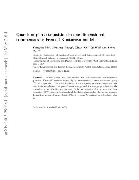 Pdf Quantum Phase Transition In One Dimensional Commensurate Frenkel Kontorova Model