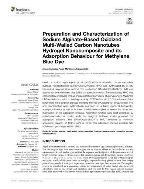 Pdf Preparation And Characterization Of Sodium Alginate Based Oxidized Multi Walled Carbon