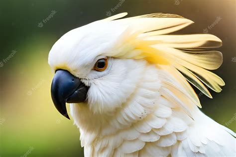 Premium Photo A White Cockatoo With Yellow Feathers And A Yellow Beak