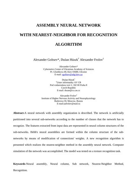 Pdf Assembly Neural Network With Nearest Neighbor Recognition Algorithm Dokumentips
