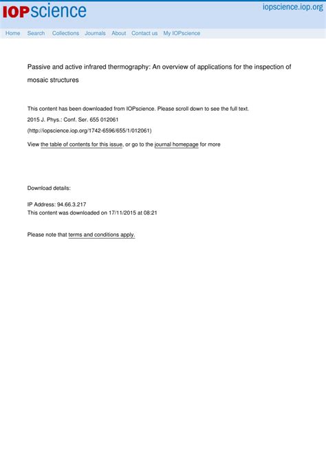 Pdf Passive And Active Infrared Thermography An Overview Of Applications For The Inspection