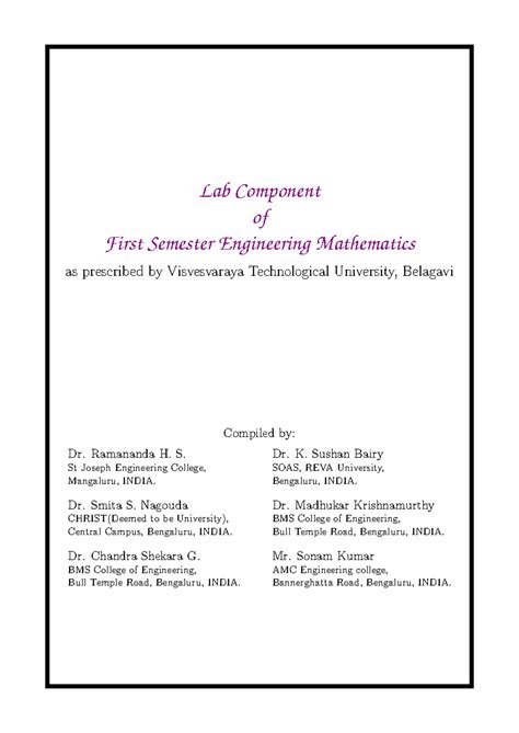 Lab Manual Eng Math 1 Lab Component Of First Semester Engineering