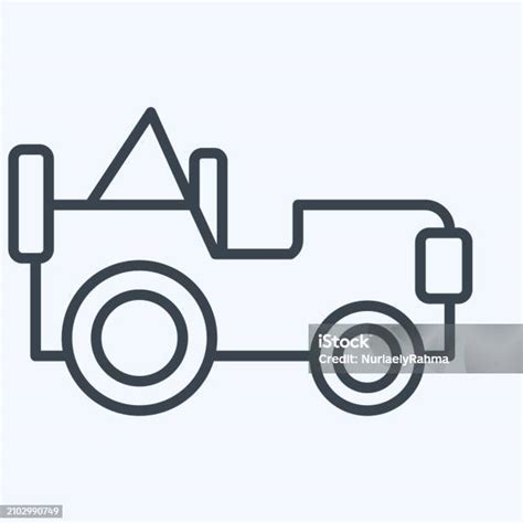 아이콘 육군 Suv 군대 및 육군 상징과 관련이 있습니다 선 스타일 심플한 디자인 일러스트레이션 4x4 자동차에 대한 스톡 벡터