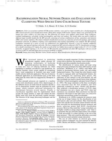 Pdf Backpropagation Neural Network Design And Evaluation For Classifying Weed Species Using