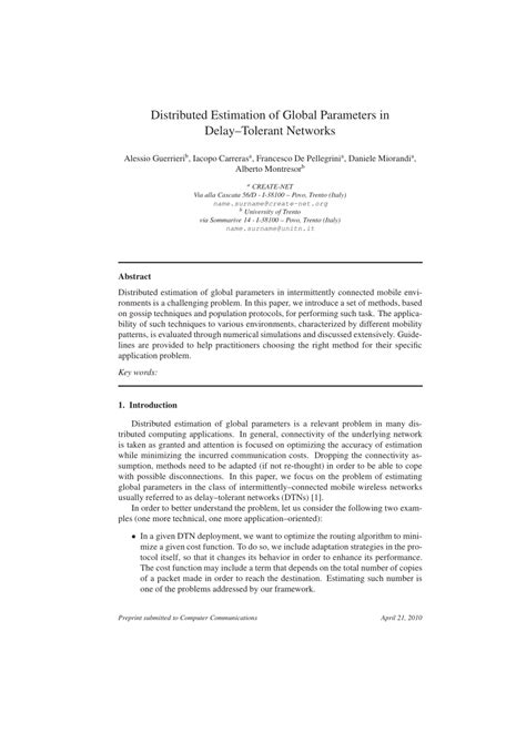 Pdf Distributed Estimation Of Global Parameters In Delay Tolerant Networks