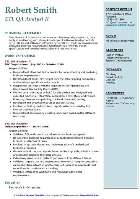 10 Etl Qa Analyst Resume Samples And Templates For 2025