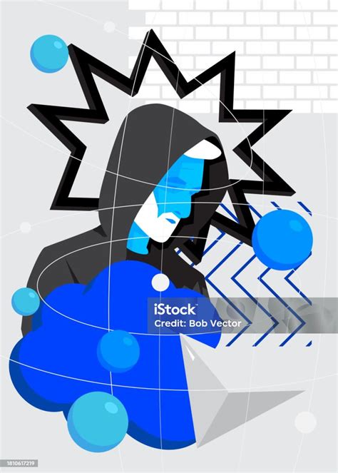 파란색 흰색 검은색 기하학적 그래픽 복고풍 포스터 와 남성 머리 가슴 동상 와 남자 흉상 조각이 있는 최소한의 기하학적 요소