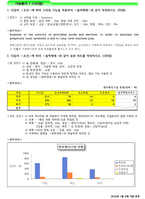 Itq엑셀 파워포인트 한글 2022년 7월 B형 기출문제지와 풀이 동영상 공유 네이버 블로그