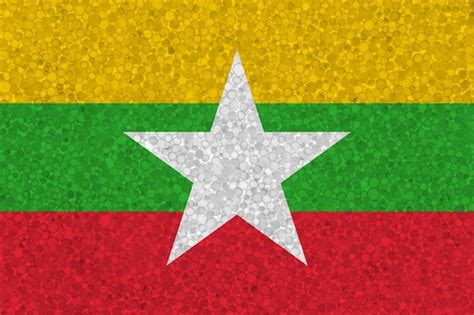 Флаг мьянмы на текстуре пенополистирола Премиум Фото