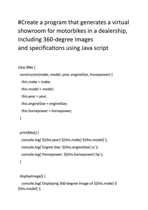 Virtual Showroom For Motorbikes In A Dealership Java Script Create A Program That Generates