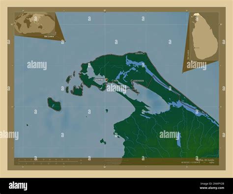 Jaffna District Of Sri Lanka Colored Elevation Map With Lakes And