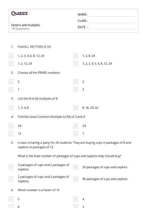 50 least common multiple worksheets for 1st grade on quizizz free