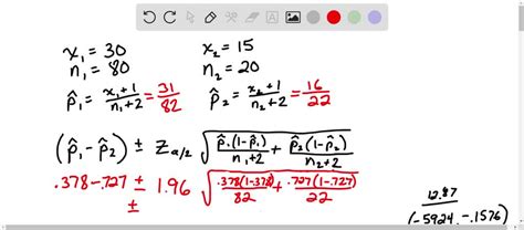 solved random samples were selected from two binomial populations with