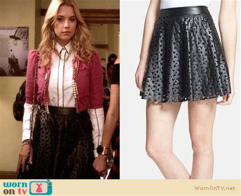 Wornontv Hannas Laser Cut Leather Skirt White Contrast Trim Shirt