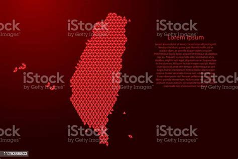 대만 지도 개요 배너 포스터 인사말 카드에 대 한 기하학적 패턴 배경과 노드를 반복 하는 빨간 삼각형에서 도식 벡터