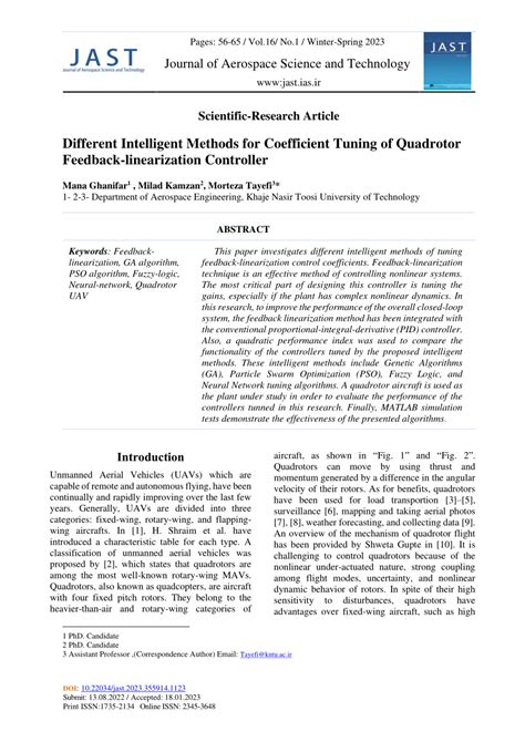 Pdf Different Intelligent Methods For Coefficient Tuning Of Quadrotor Feedback Linearization