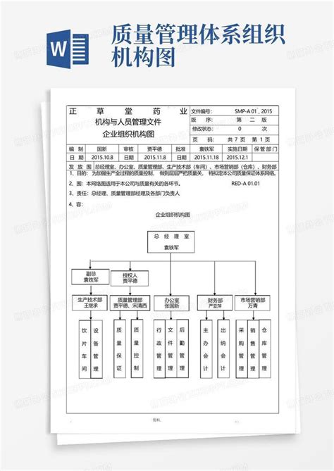 质量管理体系组织机构图word模板下载 编号qzzbxjay 熊猫办公
