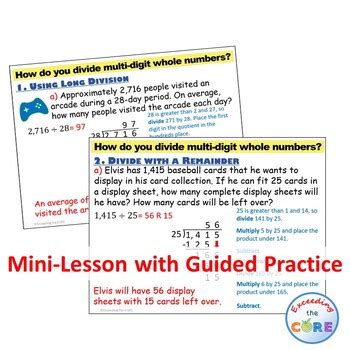 DIVIDE MULTI DIGIT WHOLE NUMBERS PowerPoint Lesson Practice TpT