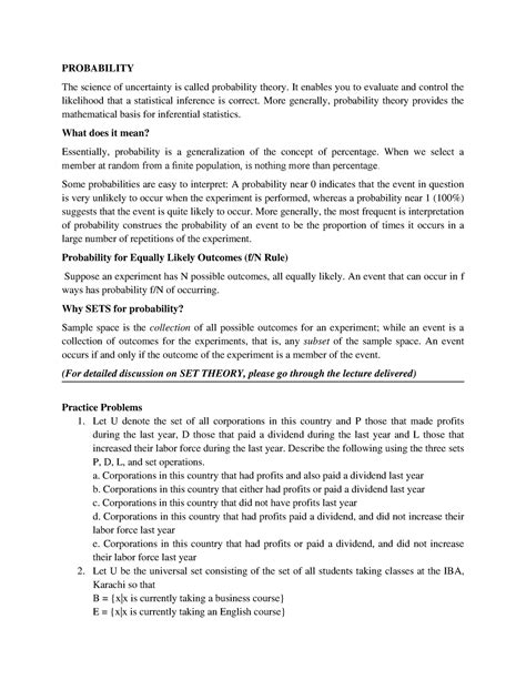 Probability And Set Theory Probability The Science Of Uncertainty Is