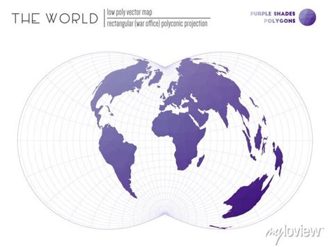 Low Poly World Map Rectangular War Office Polyconic Projection • Adesivos Para A Parede