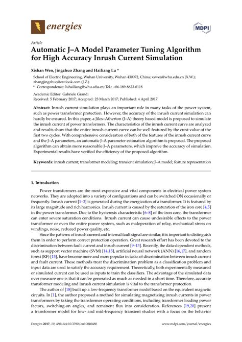 Pdf Automatic Ja Model Parameter Tuning Algorithm For High Accuracy Inrush Current Simulation