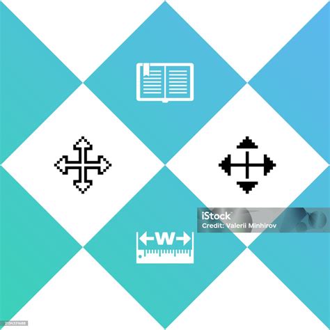 픽셀 화살표를 네 방향으로 설정 높이와 길이 측정 책 열기 및 아이콘 벡터 4가지 개체에 대한 스톡 벡터 아트 및 기타 이미지 4가지 개체 개념 검은색 Istock