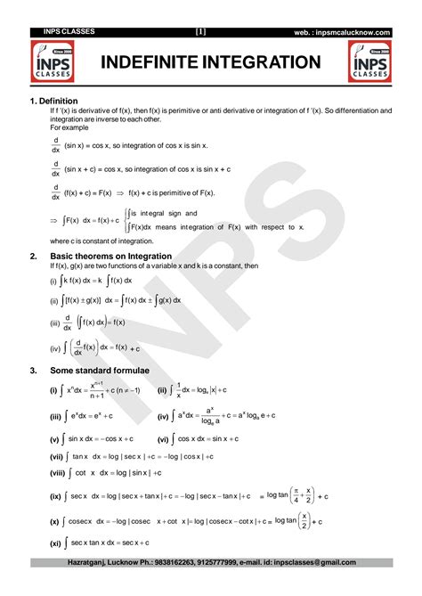 SOLUTION Theory Indefinite Integration Studypool