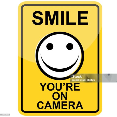 Smile Youre On Camera Sign And Label Vector Stock Illustration