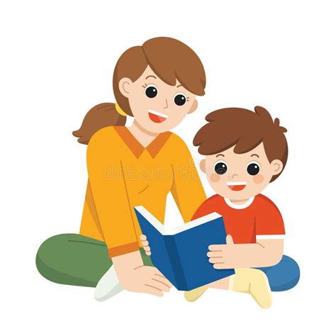 Happy Mom And Son Read Book Together Stock Vector Illustration Of Library Smile 256430229