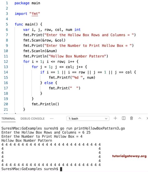 Go Program To Print Hollow Box Number Pattern